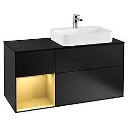 Villeroy & Boch Villeroy und Boch Finion Waschtischunterschrank G392HFPD 120cm, Abdeckplatte black matt, Emotion, Regal links Gold matt, Black matt lacquer