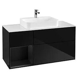 Villeroy & Boch Villeroy und Boch Finion Waschtischunterschrank G411PDPH 120cm, Abdeckplatte white matt, Emotion, Regal links Black matt lacquer, Glossy Black Lacquer