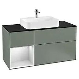 Villeroy & Boch Villeroy und Boch Finion Waschtischunterschrank G412MTGM 120cm, Abdeckplatte black matt, Emotion, Regal links White matt lacquer, Olive Matt Lacquer