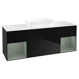 Villeroy & Boch Villeroy und Boch Finion Waschtischunterschrank F741GMPH 160x60,3x50,1cm, Regale Olive matt lacquer, Glossy Black Lacquer