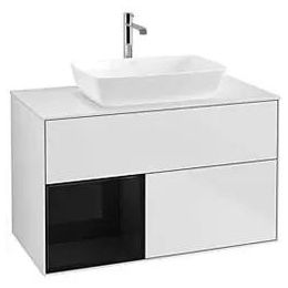 Villeroy & Boch Villeroy und Boch Finion Waschtischunterschrank G771PHMT 100cm, Abdeckplatte white matt, Emotion, Regale Glossy black lacquer, White matt lacquer