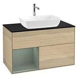 Villeroy & Boch Villeroy und Boch Finion Waschtischunterschrank G772GMPC 100cm, Abdeckplatte black matt, Emotion, Regale Olive matt lacquer, Oak Veneer