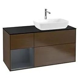 Villeroy & Boch Villeroy und Boch Finion Waschtischunterschrank G802HGGN 120cm, Abdeckplatte black matt, Emotion, Regale Midnight matt lacquer, Walnut veneer