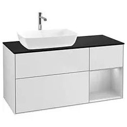 Villeroy & Boch Villeroy und Boch Finion Waschtischunterschrank G812GJMT 120cm, Abdeckplatte black matt, Emotion, Regale Light grey matt lacquer, White matt lacquer