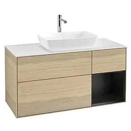 Villeroy & Boch Villeroy und Boch Finion Waschtischunterschrank G831PDPC 120cm, Abdeckplatte white matt, Emotion, Regale Black matt lacquer, Oak Veneer