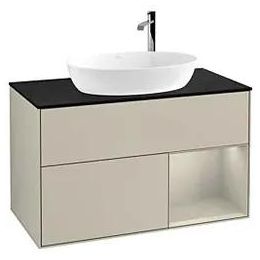 Villeroy & Boch Villeroy und Boch Finion Waschtischunterschrank G902HHHH 100cm, Abdeckplatte black matt, Emotion, Regale sand matt lacquer, Sand Matt Lacquer