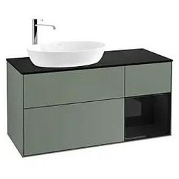 Villeroy & Boch Villeroy und Boch Finion Waschtischunterschrank G932PHGM 120cm, Abdeckplatte black matt, Emotion, Regale Glossy black lacquer, Olive Matt Lacquer