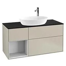 Villeroy & Boch Villeroy und Boch Finion Waschtischunterschrank G942MTHH 120cm, Abdeckplatte black matt, Emotion, Regale White matt lacquer, Sand Matt Lacquer