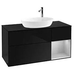 Villeroy & Boch Villeroy und Boch Finion Waschtischunterschrank G952GJPH 120cm, Abdeckplatte black matt, Emotion, Regale Light grey matt lacquer, Glossy Black Lacquer