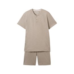 Tom Tailor Herren Pyjama-Set im Henley-Style, grau, Meliert, Gr. 48