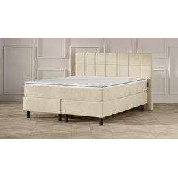 EMMA Classic Boxspringbett - beige - 180x200 cm - Kopfteil Gesteppt - Schwarze Füße