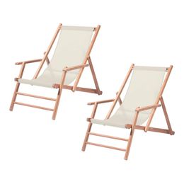 Jan Kurtz - Maxx Deckchair, Teakholz / Bezug Kunststoffgewebe natur (2er-Set)