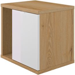 Nachtschrank GAMI "OTELLO" Schränke Gr. B/H/T: 45 cm x 42 cm x 35 cm, weiss glänzend lackiert, 1 St., beige (helvezia eiche nachbildung) Nachttisch mit Tür und Innenregal