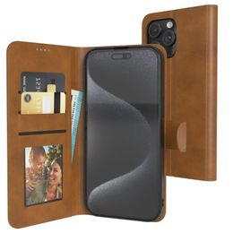 EAZY CASE Handyhülle Business Handytasche Kartenfach iPhone 15 Pro Max 6,7 Zoll, Flipcase mit Sichtfenster für Foto Klapp Hülle Kartenetui Hellbraun