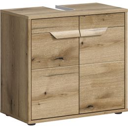 Waschbeckenunterschrank Welltime "Kayu, Breite 64 cm, 2 Türen, 1 Einlegeboden" Schränke Gr. B/H/T: 64 cm x 60 cm x 34 cm, 2 St., braun (evoke oak nachbildung) einzigartiges Griffdesign, Badschrank, Bad-Möbel, Badezimmer, Bad