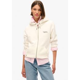 Kapuzensweatjacke Superdry "ESSENTIAL LOGO ZIP HOODIE" Gr. L, weiß (offwhite) Damen Sweatjacken mit Logostickerei