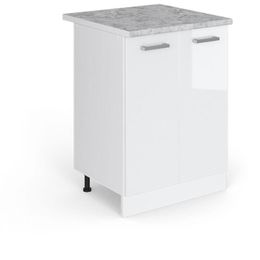 Unterschrank R-Line, Weiß Hochglanz, 60 cm mit Türen, mit Arbeitsplatte, VICCO