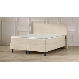 EMMA Classic Boxspringbett - beige - 180x200 cm - Kopfteil Romantisch - Schwarze Füße