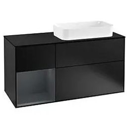 Villeroy & Boch Villeroy und Boch Finion Waschtischunterschrank F272HGPD 120cm, Abdeckplatte black matt, Regal links Midnight Blue Matt Lacquer, Black matt lacquer