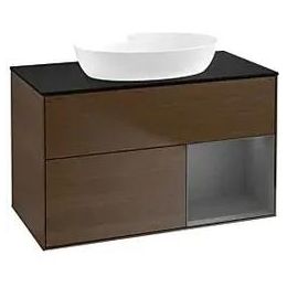 Villeroy & Boch Villeroy und Boch Finion Waschtischunterschrank GA22GKGN 100cm, Abdeckplatte black matt, Emotion, Regale Anthracite matt lacquer, Walnut veneer