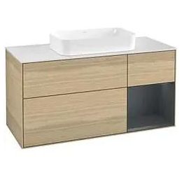 Villeroy & Boch Villeroy und Boch Finion Waschtischunterschrank F301HGPC 120cm, Abdeckplatte white matt, Regal rechts Midnight Blue Matt Lacquer, Oak Veneer