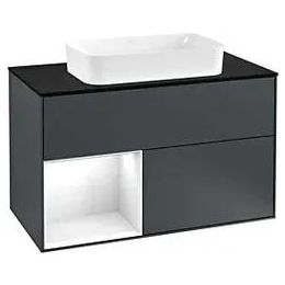 Villeroy & Boch Villeroy und Boch Finion Waschtischunterschrank G242GFHG 100cm, Abdeckplatte black matt, Emotion, Regal links Glossy white lacquer, Midnight Blue Matt Lacquer