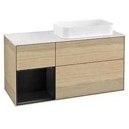 Villeroy & Boch Villeroy und Boch Finion Waschtischunterschrank G271PDPC 120cm, Abdeckplatte white matt, Emotion, Regal links Black matt lacquer, Oak Veneer