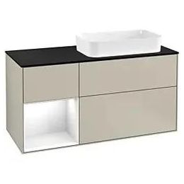 Villeroy & Boch Villeroy und Boch Finion Waschtischunterschrank G272GFHH 120cm, Abdeckplatte black matt, Emotion, Regal links Glossy white lacquer, Sand Matt Lacquer