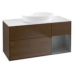 Villeroy & Boch Villeroy und Boch Finion Waschtischunterschrank GA71GKGN 120cm, Abdeckplatte white matt, Emotion, Regale Anthracite matt lacquer, Walnut veneer