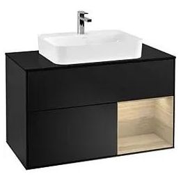 Villeroy & Boch Villeroy und Boch Finion Waschtischunterschrank F372PCPD 100cm, Abdeckplatte black matt, Regal rechts Oak Veneer, Black matt lacquer