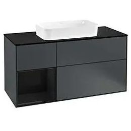 Villeroy & Boch Villeroy und Boch Finion Waschtischunterschrank G292PHHG 120cm, Abdeckplatte black matt, Emotion, Regal links Glossy Black Lacquer, Midnight Blue Matt Lacquer