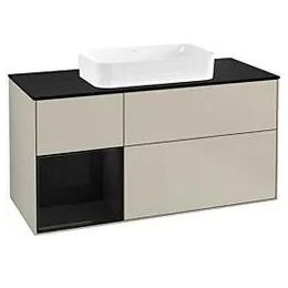 Villeroy & Boch Villeroy und Boch Finion Waschtischunterschrank G292PHHH 120cm, Abdeckplatte black matt, Emotion, Regal links Glossy Black Lacquer, Sand Matt Lacquer