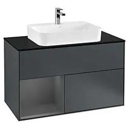 Villeroy & Boch Villeroy und Boch Finion Waschtischunterschrank G362GKHG 100cm, Abdeckplatte black matt, Emotion, Regal links Anthracite matt, Midnight Blue Matt Lacquer