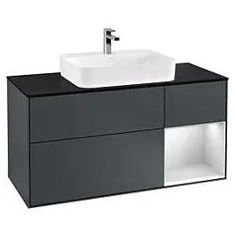 Villeroy & Boch Villeroy und Boch Finion Waschtischunterschrank F422MTHG 120cm, Abdeckplatte black matt, Regal rechts White matt lacquer, Midnight Blue Matt Lacquer