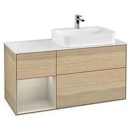 Villeroy & Boch Villeroy und Boch Finion Waschtischunterschrank G391HHPC 120cm, Abdeckplatte white matt, Emotion, Regal links Sand Matt Lacquer, Oak Veneer