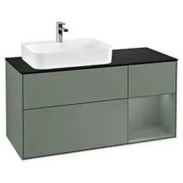 Villeroy & Boch Villeroy und Boch Finion Waschtischunterschrank G402GMGM 120cm, Abdeckplatte black matt, Emotion, Regal rechts Olive Matt Lacquer, Olive Matt Lacquer