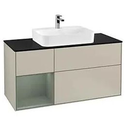 Villeroy & Boch Villeroy und Boch Finion Waschtischunterschrank G412GMHH 120cm, Abdeckplatte black matt, Emotion, Regal links Olive Matt Lacquer, Sand Matt Lacquer