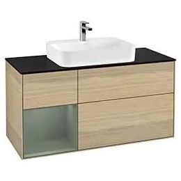 Villeroy & Boch Villeroy und Boch Finion Waschtischunterschrank G412GMPC 120cm, Abdeckplatte black matt, Emotion, Regal links Olive Matt Lacquer, Oak Veneer