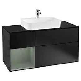 Villeroy & Boch Villeroy und Boch Finion Waschtischunterschrank G412GMPD 120cm, Abdeckplatte black matt, Emotion, Regal links Olive Matt Lacquer, Black matt lacquer