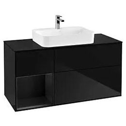 Villeroy & Boch Villeroy und Boch Finion Waschtischunterschrank G412PDPH 120cm, Abdeckplatte black matt, Emotion, Regal links Black matt lacquer, Glossy Black Lacquer