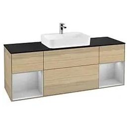 Villeroy & Boch Villeroy und Boch Finion Waschtischunterschrank G452GJPC 160cm, Abdeckplatte black matt, Emotion, Regale Light grey matt lacquer, Oak Veneer