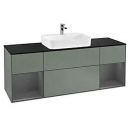 Villeroy & Boch Villeroy und Boch Finion Waschtischunterschrank G452GKGM 160cm, Abdeckplatte black matt, Emotion, Regale Anthracite matt lacquer, Olive Matt Lacquer