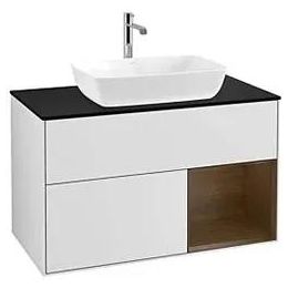 Villeroy & Boch Villeroy und Boch Finion Waschtischunterschrank G782GNMT 100cm, Abdeckplatte black matt, Emotion, Regale Walnut Veneer, White matt lacquer