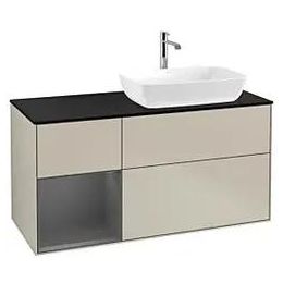 Villeroy & Boch Villeroy und Boch Finion Waschtischunterschrank G802GKHH 120cm, Abdeckplatte black matt, Emotion, Regale Anthracite matt lacquer, Sand Matt Lacquer