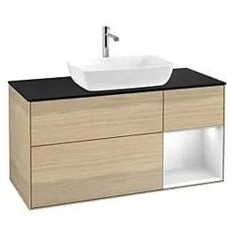 Villeroy & Boch Villeroy und Boch Finion Waschtischunterschrank G832MTPC 120cm, Abdeckplatte black matt, Emotion, Regale White matt lacquer, Oak Veneer