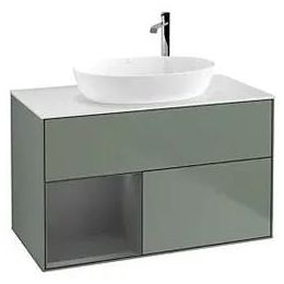 Villeroy & Boch Villeroy und Boch Finion Waschtischunterschrank G891GKGM 100cm, Abdeckplatte white matt, Emotion, Regale Anthracite matt lacquer, Olive Matt Lacquer