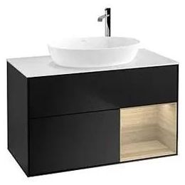 Villeroy & Boch Villeroy und Boch Finion Waschtischunterschrank G901PCPD 100cm, Abdeckplatte white matt, Emotion, Regale Oak Veneer, Black matt lacquer