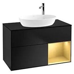 Villeroy & Boch Villeroy und Boch Finion Waschtischunterschrank G902HFPD 100cm, Abdeckplatte black matt, Emotion, Regale Gold matt lacquer, Black matt lacquer