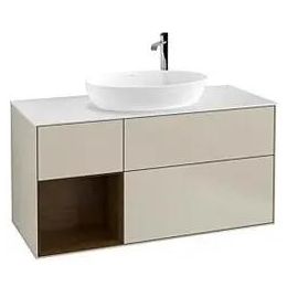 Villeroy & Boch Villeroy und Boch Finion Waschtischunterschrank G941GNHH 120cm, Abdeckplatte white matt, Emotion, Regale Walnut Veneer, Sand Matt Lacquer