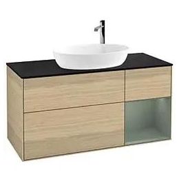 Villeroy & Boch Villeroy und Boch Finion Waschtischunterschrank G952GMPC 120cm, Abdeckplatte black matt, Emotion, Regale Olive matt lacquer, Oak Veneer